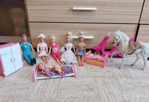 Куклы Барби, Кен, лошадь, мотоцикл для кукол