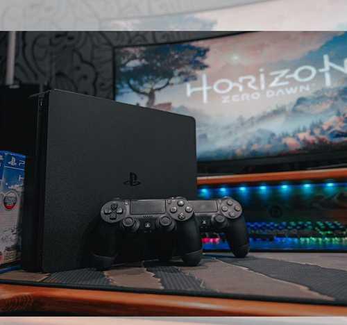 Sony playstation 4 slim, 2 геймпада   Horizon Zero