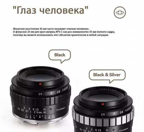 Объектив новый TTartisan 23 мм F1.4 APS-C, Sony E