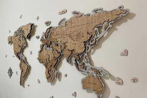 Интерьерная дизайнерская карта мира из дерева