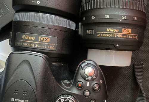 Зеркальный фотоаппарат nikon d5200 + 35 мм