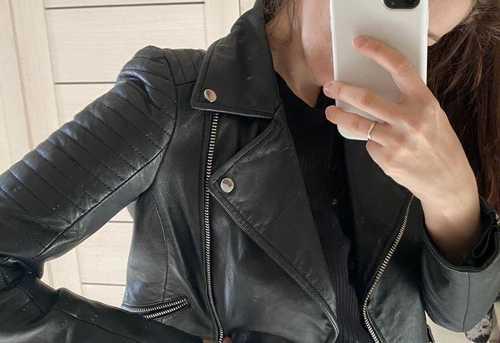 Натуральная Кожаная черная куртка Zara косуха