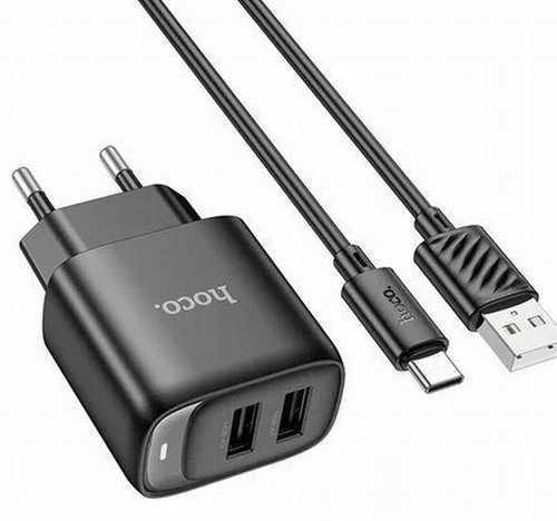 Зарядка hoco C141A (2USB/2.1A)  шнур Type-C