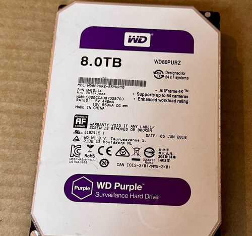 Жесткий диск 8 Тб WD Purple WD80purz наработка 35к