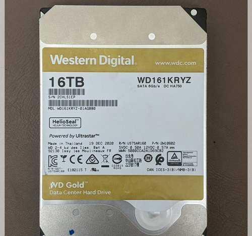 Жесткий диск WD Gold WD161kryz 16TB ; не работает