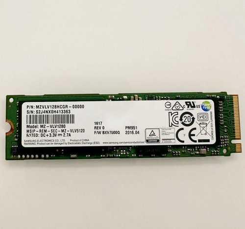 Samsung PM961 mzvlw128hegr M.2 pcie 128G SSD