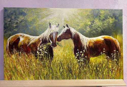Картина маслом с лошадьми