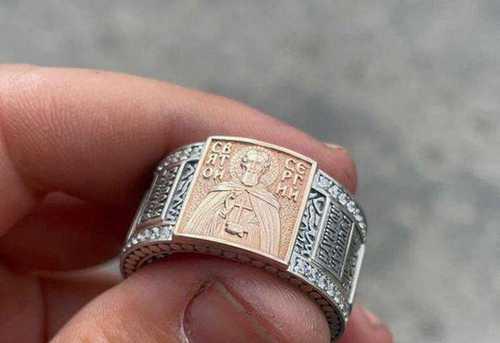 Кольцо Святой Сергий,28,5 гр,серебро925/золото 585