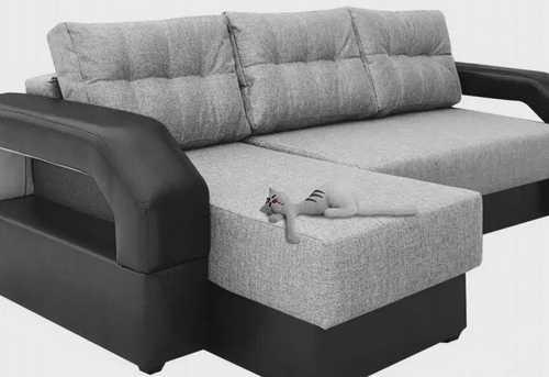 Угловой диван Манчестер с подсветкой серый