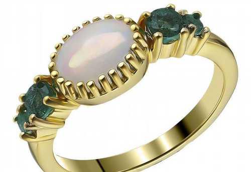 Серебряное кольцо с натуральным опалом и изумрудам