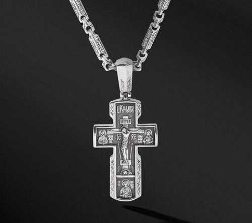 Нательный мужской крест православный серебряный