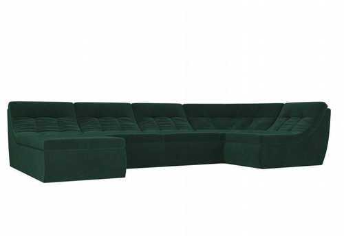 П-образный модульный диван Холидей велюр зеленый