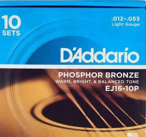 Струны для акустической гитары DAddario EJ16-10P