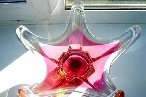 Цветное стекло ваза блюдо фруктовница винтаж