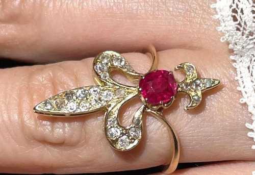 Кольцо рубин алмазы золото 56 проба