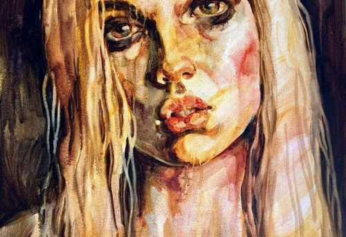 Картина маслом портрет девушка эмоции стильная э