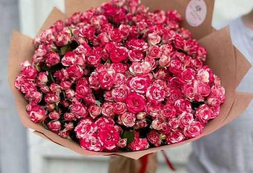 Розы кустовые бело-розовые
