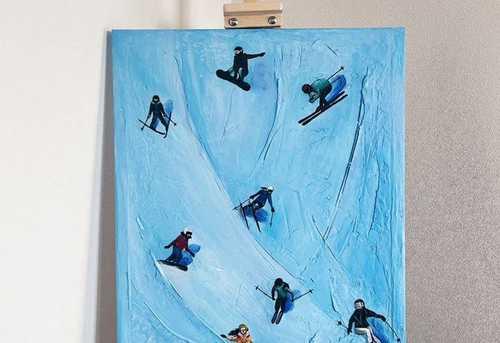 Картина горы/горнолыжники/сноуборд