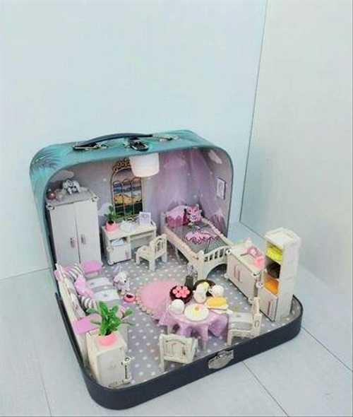 Кукольный домик-чемодан с мебелью, куклой, дом lol