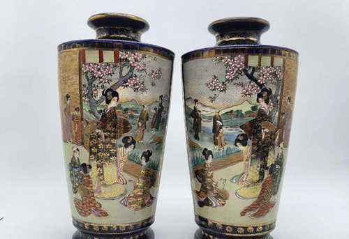 Парные вазы Satsuma Сацума эпоха Мэйдзи Япония