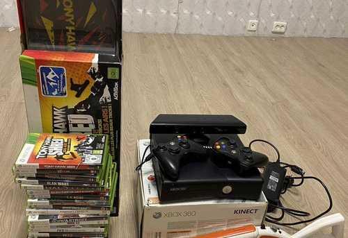 Xbox 360 slim + kinect + контроллеры