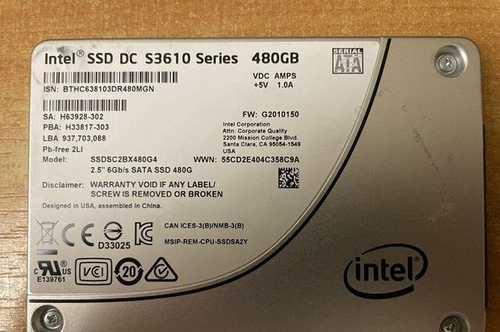 Серверный SSD Intel DC S3610 SATA 2.5" 480 GB