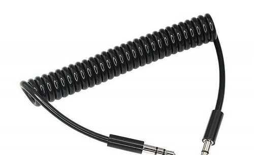 Аудио кабель AUX 3.5 мм шнур спираль 1M черный