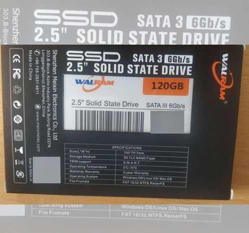 Новый SSD диск 120Gb, 480Mb чтение 520Mb запись