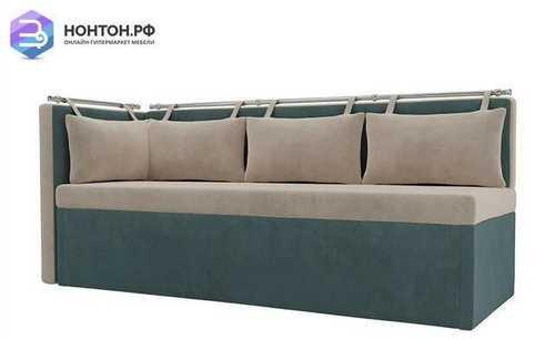 Кухонный диван Метро с углом велюр бежевый / бирюз