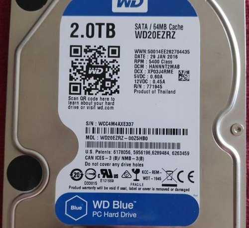 NEW Жесткий диск HDD WD Blue 2TB (WD20ezrz)