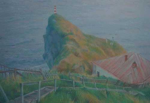 Картина сухой пастелью "Дорога к маяку"