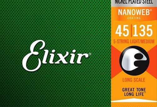 Струны для Бас-гитары 45-135 Elixir 14207 Coated