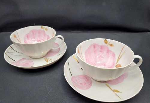 Чайная пара костяной фарфор Розы Дулево 1999 г