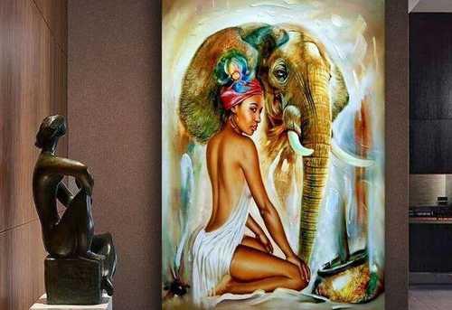 Картина маслом девушка и слон