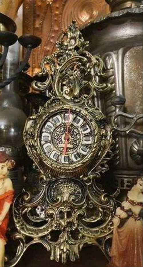 Каминные бронзовые часы, высота 40см