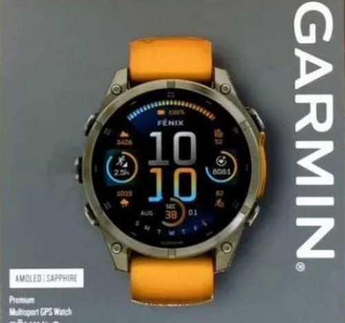 Garmin Fenix 8 47mm Amoled Sapphire Orange Band