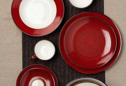 Набор красной столовой ресторанной посуды фарфор