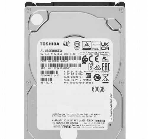 600Gb Toshiba (AL15SEB06EQ) SAS 12Gb/s, 10 500 rpm, 128Mb buffer, 2.5"