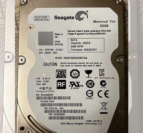 Жесткий диск Seagate Momentus Thin 320Gb