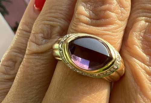 Золотое кольцо с аметистом и бриллиантами 585 пр