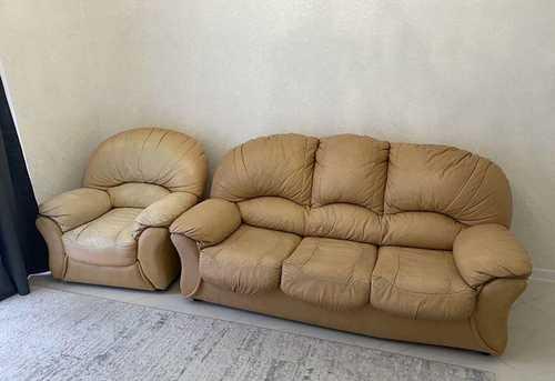 Кожаный диван и кресло реклайнер