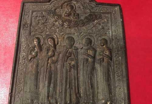 Старинная латунная икона Избранные Святые