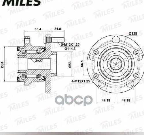 Ступица с подшипником subaru tribeca 05- зад
