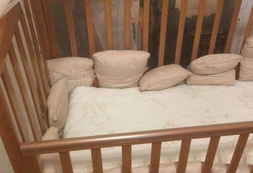 Детская кроватка от 0 до 3 лет, с матрасом