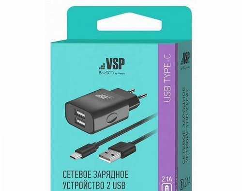 Сзу адаптер 2 USB 2.1A + Дата-кабель Type-C 2А (10