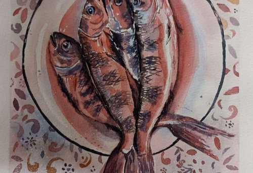 Картина акварель Рыбы
