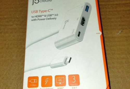 Переходник j5create USB-C hdmi и USB Type-A 3.0 PD