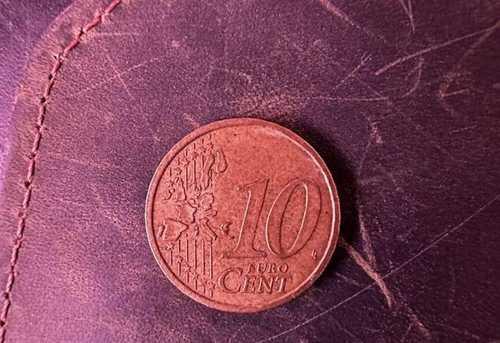 Монета 10 евро цент 2002