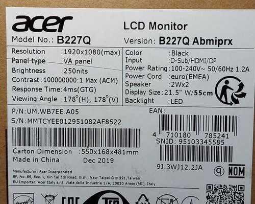 Монитор Acer B227Q