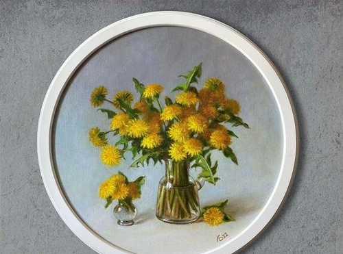 Картина маслом на холсте цветы одуванчики
